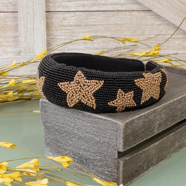 1583 - Beaded Star Headband - Black | Your Fashion Wholesale