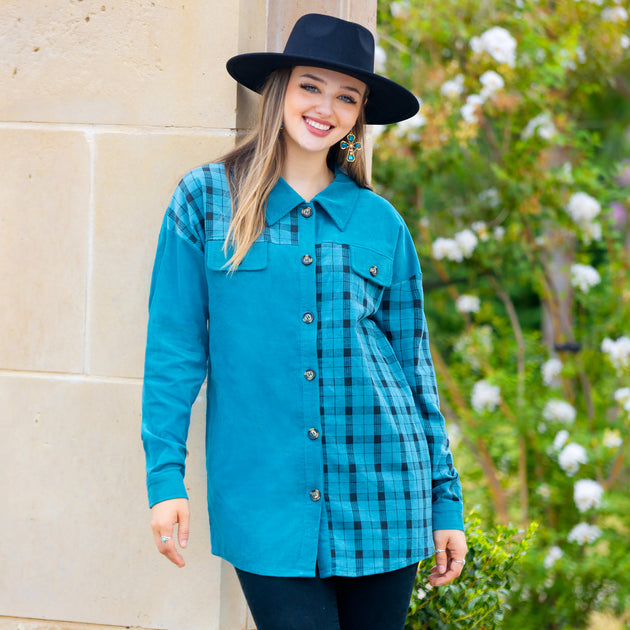 20193 - Plaid Color Block Shacket | Your Fashion Wholesale