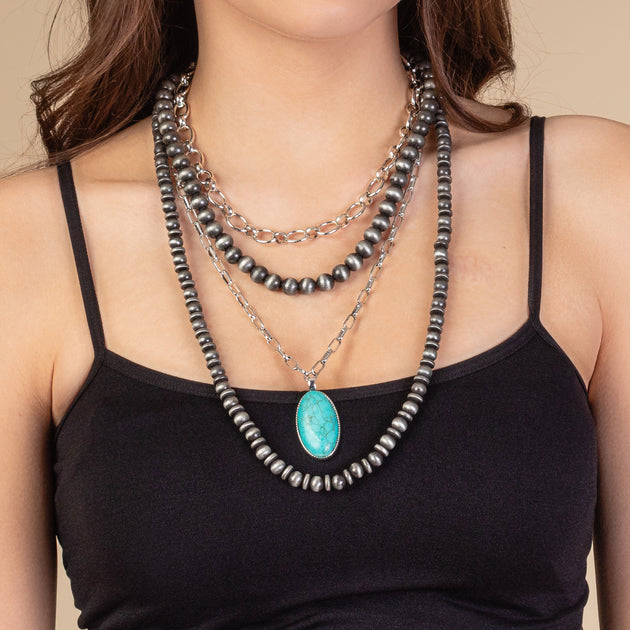 72915 - Squash Blossom Necklace - Turquoise & Silver | Your Fashion ...
