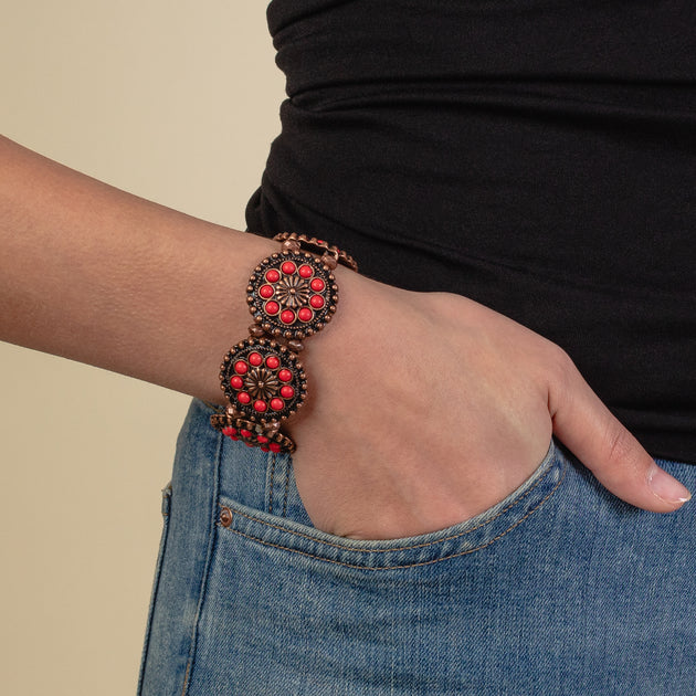 74788 - Squash Blossom Bracelet - Red & Copper | Your Fashion Wholesale