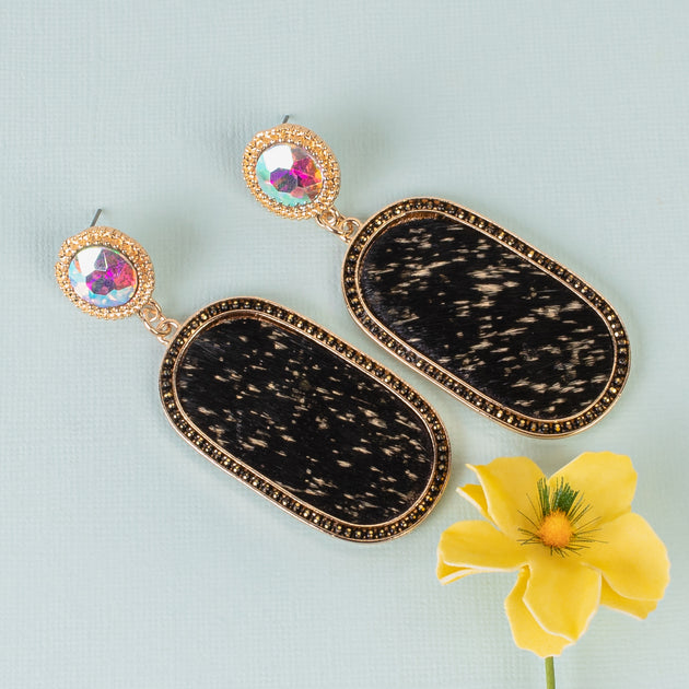 93167 - Rhinestone Animal Print Earrings - Black | Your Fashion Wholesale