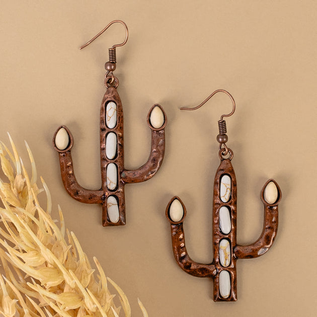 93294 - Cactus Earrings - Ivory & Copper | Your Fashion Wholesale