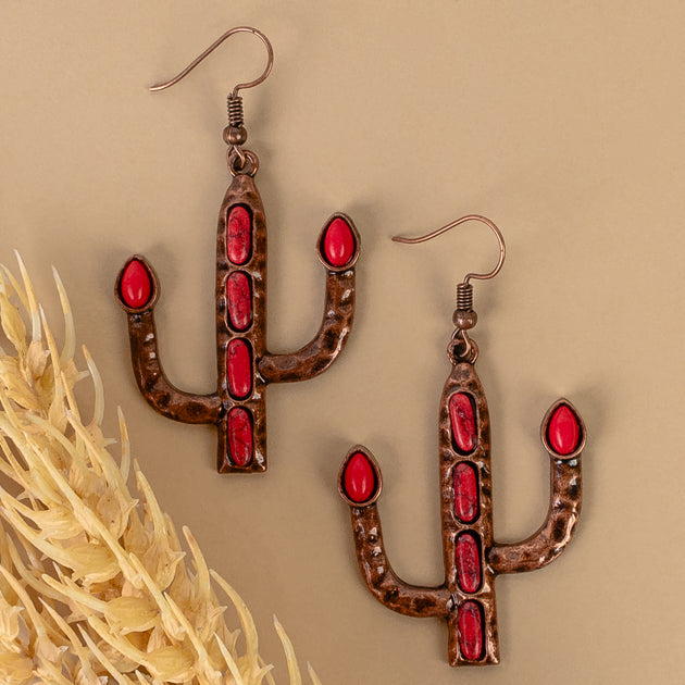 93294 - Cactus Earrings - Red & Copper | Your Fashion Wholesale