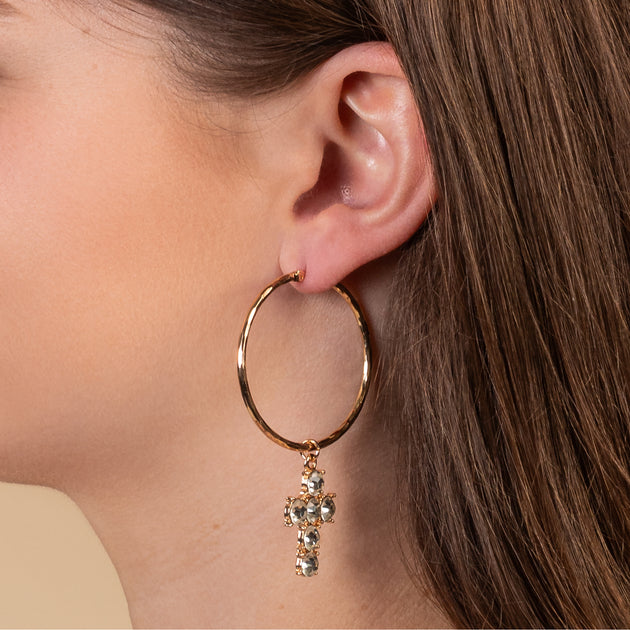 ALEXA - Cross Hoop Earrings - Gold | Your Fashion Wholesale