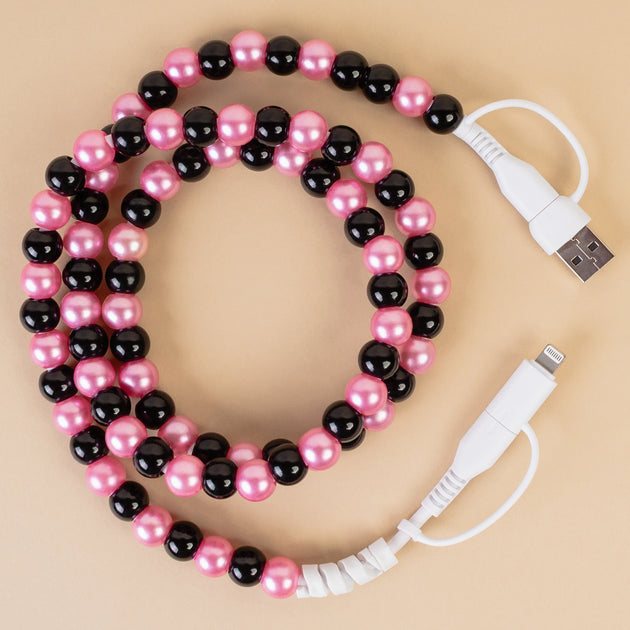 CC14 - 4-in-1 Beaded Charging Cable - Black & Pink | Your Fashion Wholesale