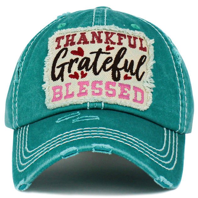 1445 - Thankful Grateful Blessed Hat - Turquoise | Your Fashion Wholesale